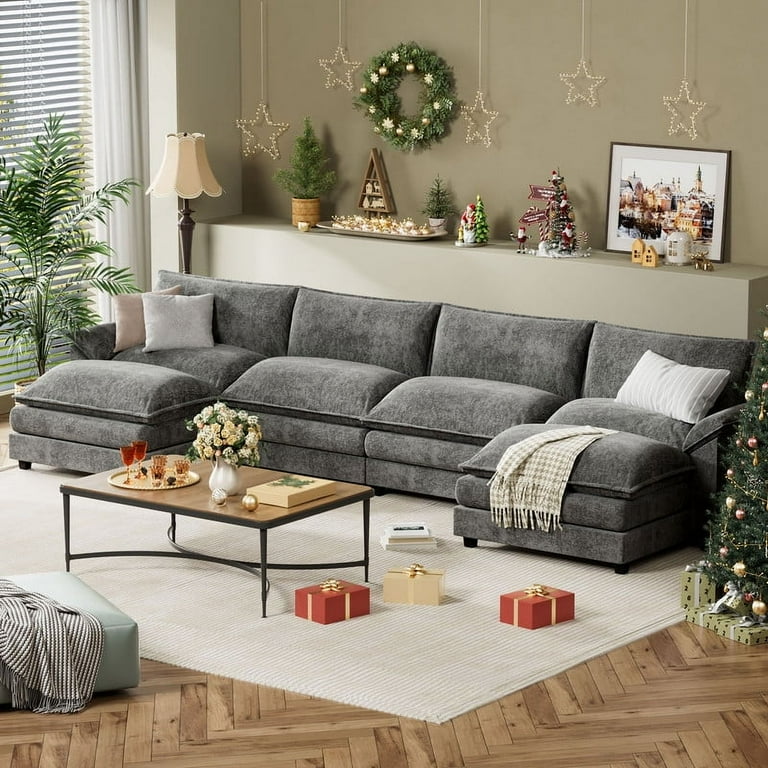 Furmax U Shaped 4 Seat Sectional Sofa with 2 Ottomans Convertible Modular Couch in Gray Fabric for Living Room Walmart