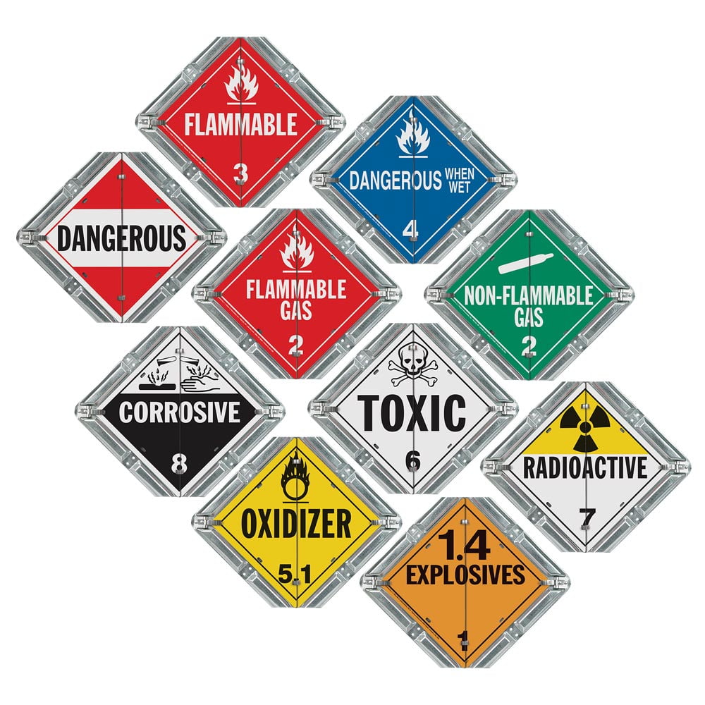 Aluminum Flip File Hazmat Placard, 10-Legend Worded Set - 13.75" x 13. ...