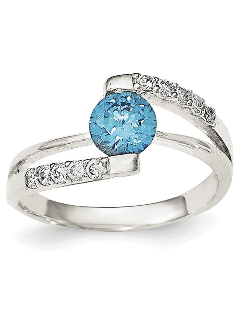 Sterling Silver Blue Cubic Zirconia with Cubic Zirconia Accents Ring ...