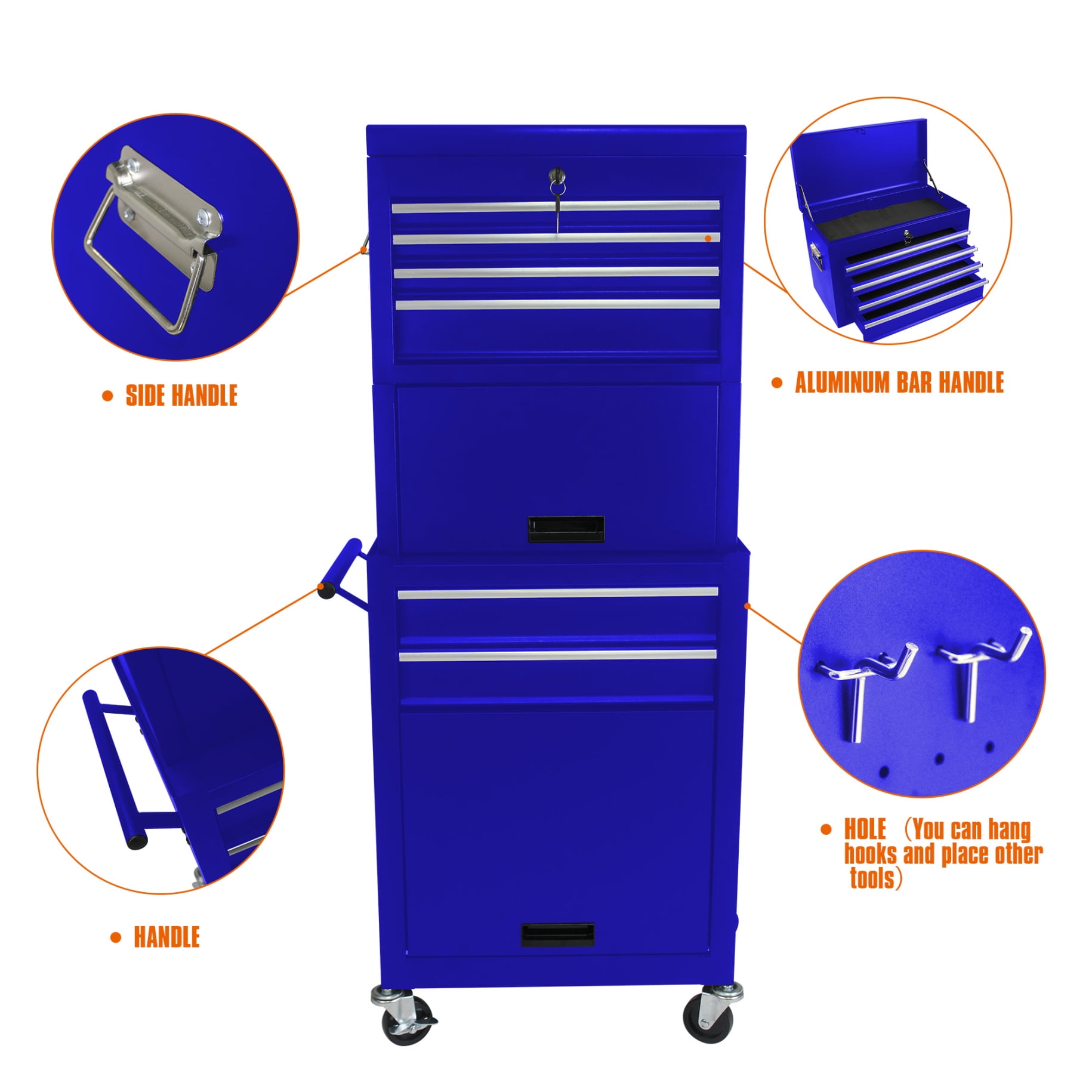 6-Drawers Rolling Tool Chest Cabinet, High Capacity Tool Storage Cabinet with Wheels and Locking ...