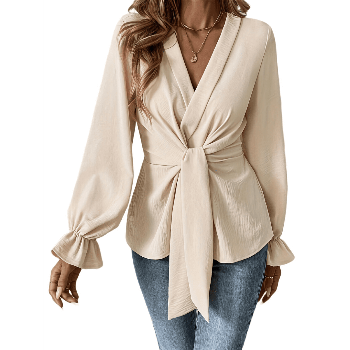 Click here for Unbranded Womens V Neck Bell Sleeve Blouses Top Kn... prices