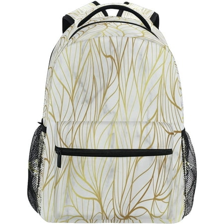 Backpack for Boys Girls, Luxury Gold Marble Leaf Line Kids Backpacks ...