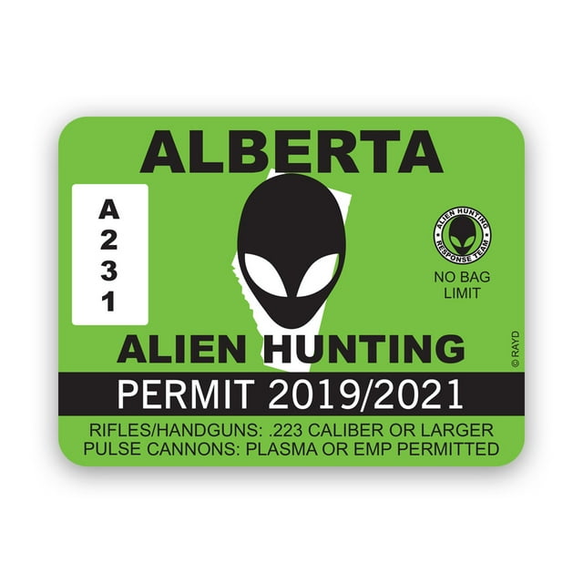 Alberta Alien Hunting Permit Sticker Decal - Self Adhesive Vinyl ...