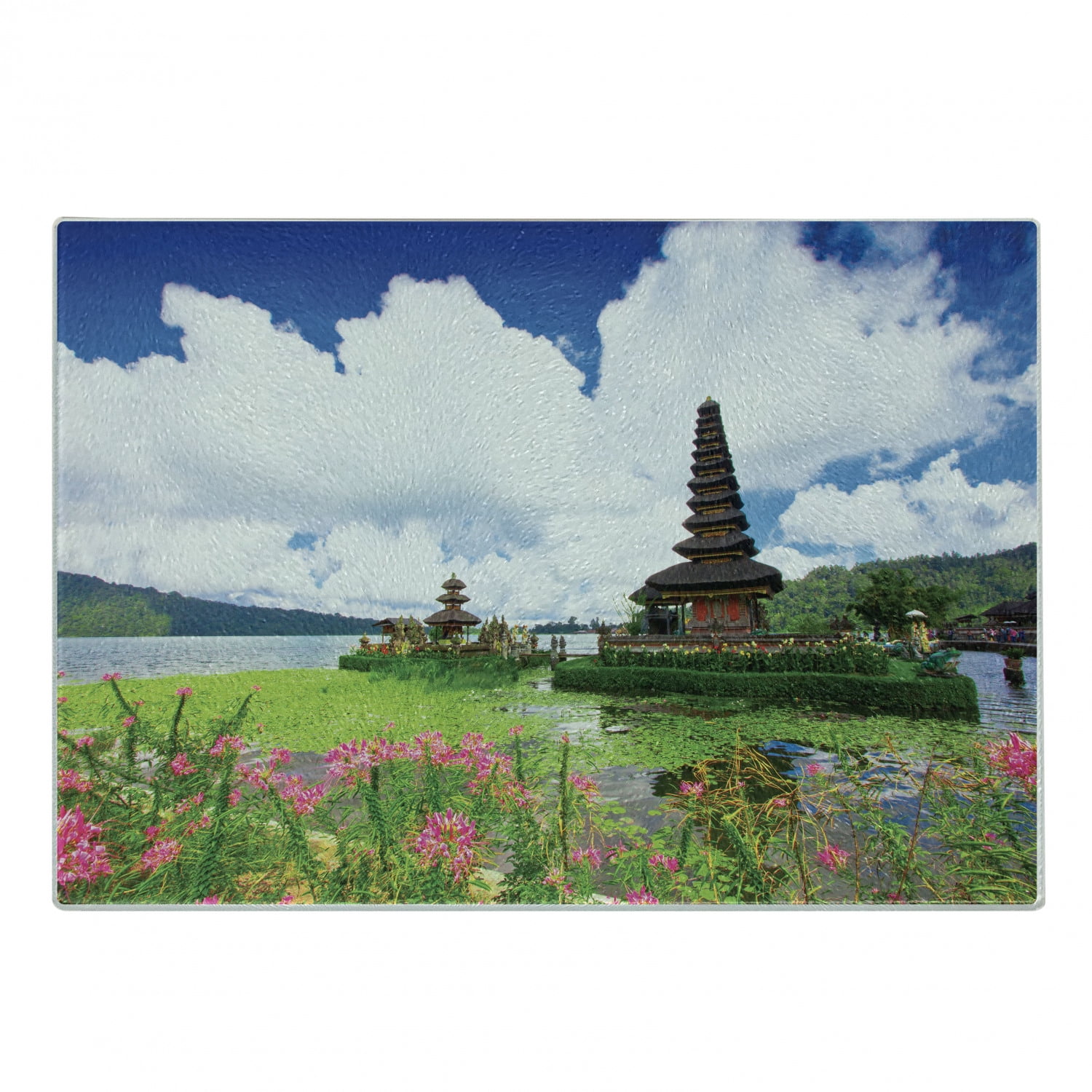 Balinese Cutting Board, Pura Ulun Danu Building Bali Tropic Flowers ...
