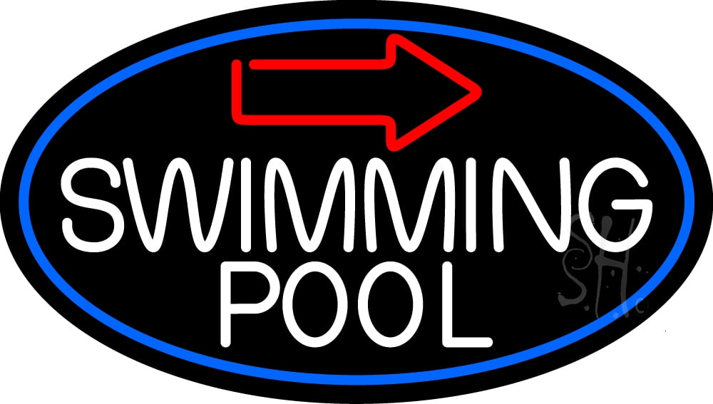 Swimming Pool With Arrow With Blue Border LED Neon Sign 13 x 24 ...