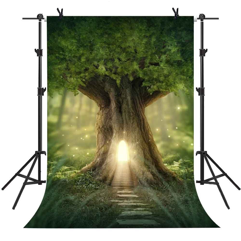 MOHome 5x7Ft Cartoon Tree House Backdrop Green Grass Glowworm ...
