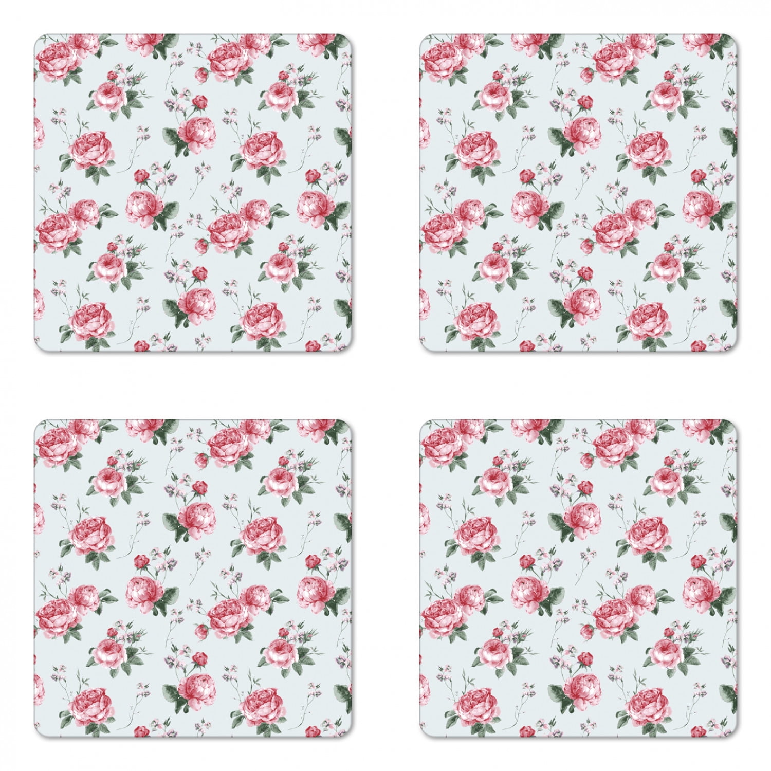 Rose Coaster Set of 4, Blooming English Rose Watercolor Painting Style ...