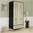 Boho Style Armoire Wardrobe with 2 Rattan Doors, Freestanding Closet ...
