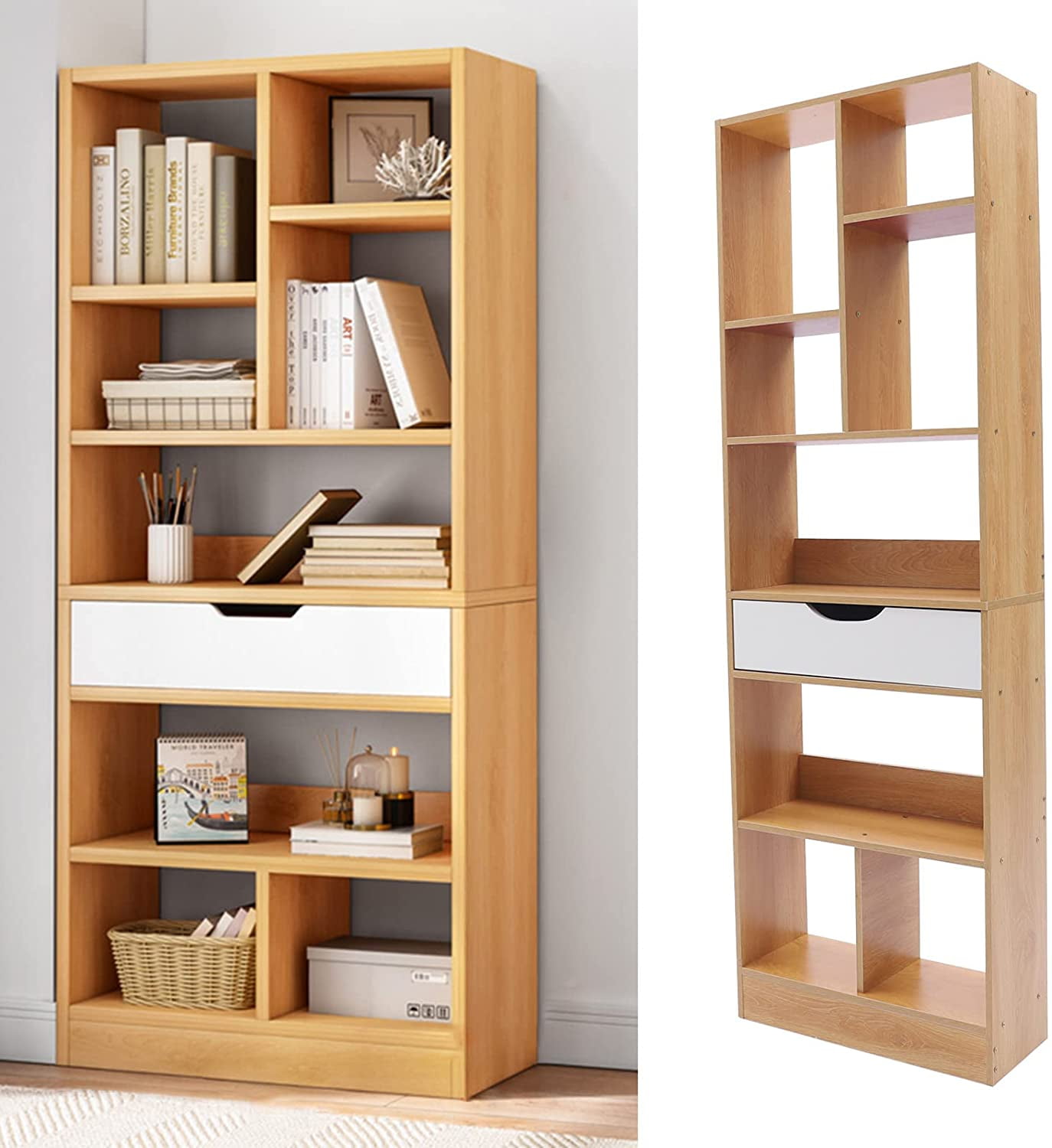 Tall Bookcase Organizer with Open Shelves 8 Cubes Wood - Walmart.com