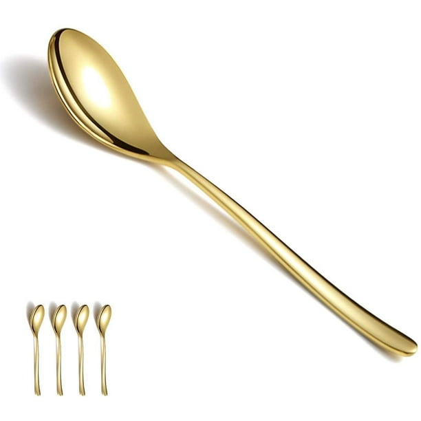 Gold Soup Spoons 4 Pieces, Stainless Steel 8.1" Smooth Edge Modern ...