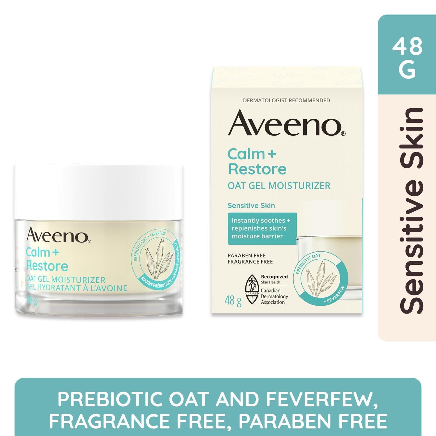 Aveeno Calm + Restore Oat Gel Moisturizer, Face Cream, Oat, Feverfew ...