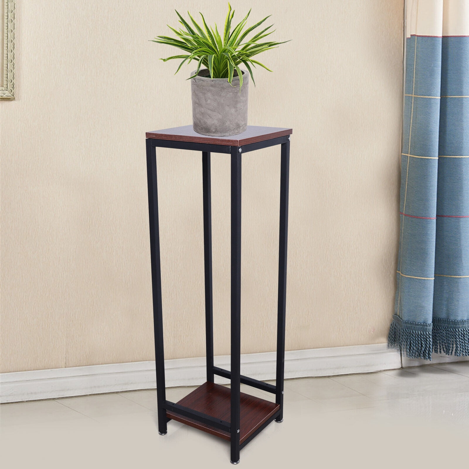 Fichiouy 2 Tier Plant Rack Wood Metal Flower Stand Corner Tall Flower ...