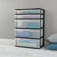 "Growtochoice Sterilite Plastic 5 Drawer Wide Tower, Black, Clothes ...