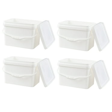 4 Pack 2.6 Gallon Small Buckets with Handle, Rectangular Food Grade Pail with Lid, White ...