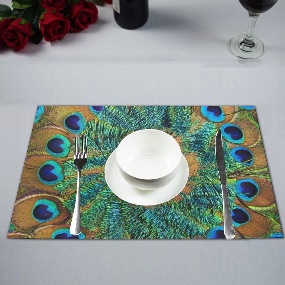 MYPOP Abstract Art Peacock Feathers Circle Table Placemat Food Mat ...