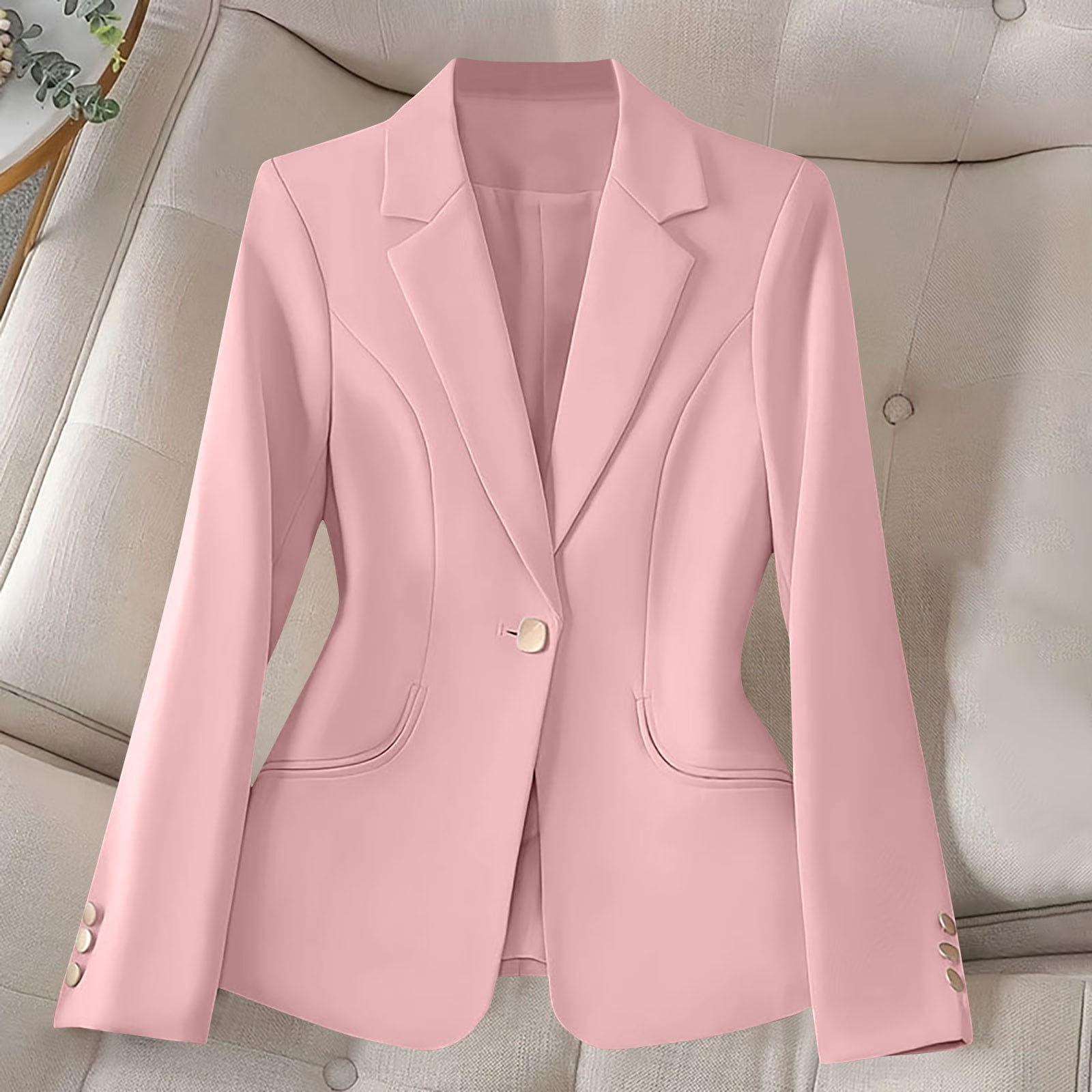 EGNMCR Blazer Ladies Long-sleeved Lapel Solid Color Temperament Casual ...