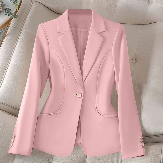 EGNMCR Blazer Ladies Long-sleeved Lapel Solid Color Temperament Casual ...