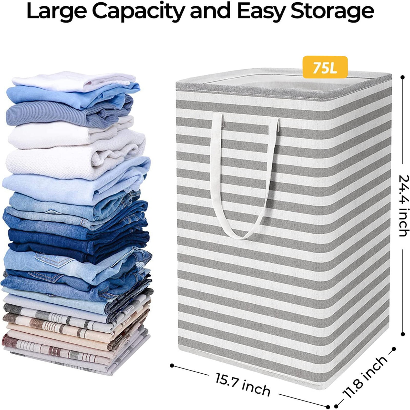 Vivavault Freestanding Tall Laundry Hamper With Extended Handles For Dorm Family Room Clothes Toys Storage Organizer One Size