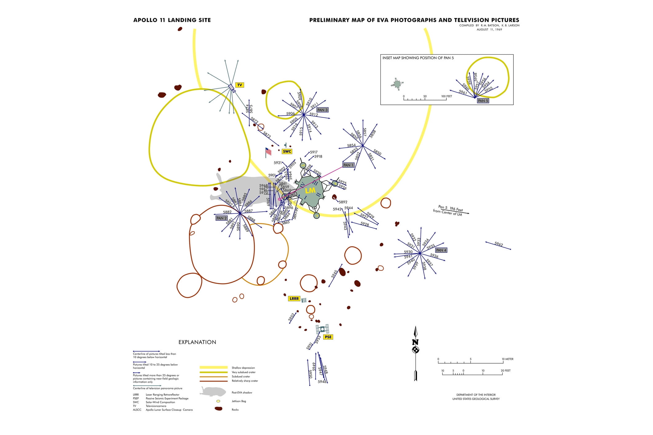 24x36 gallery poster, Apollo 11 moon landing map showing landing site ...