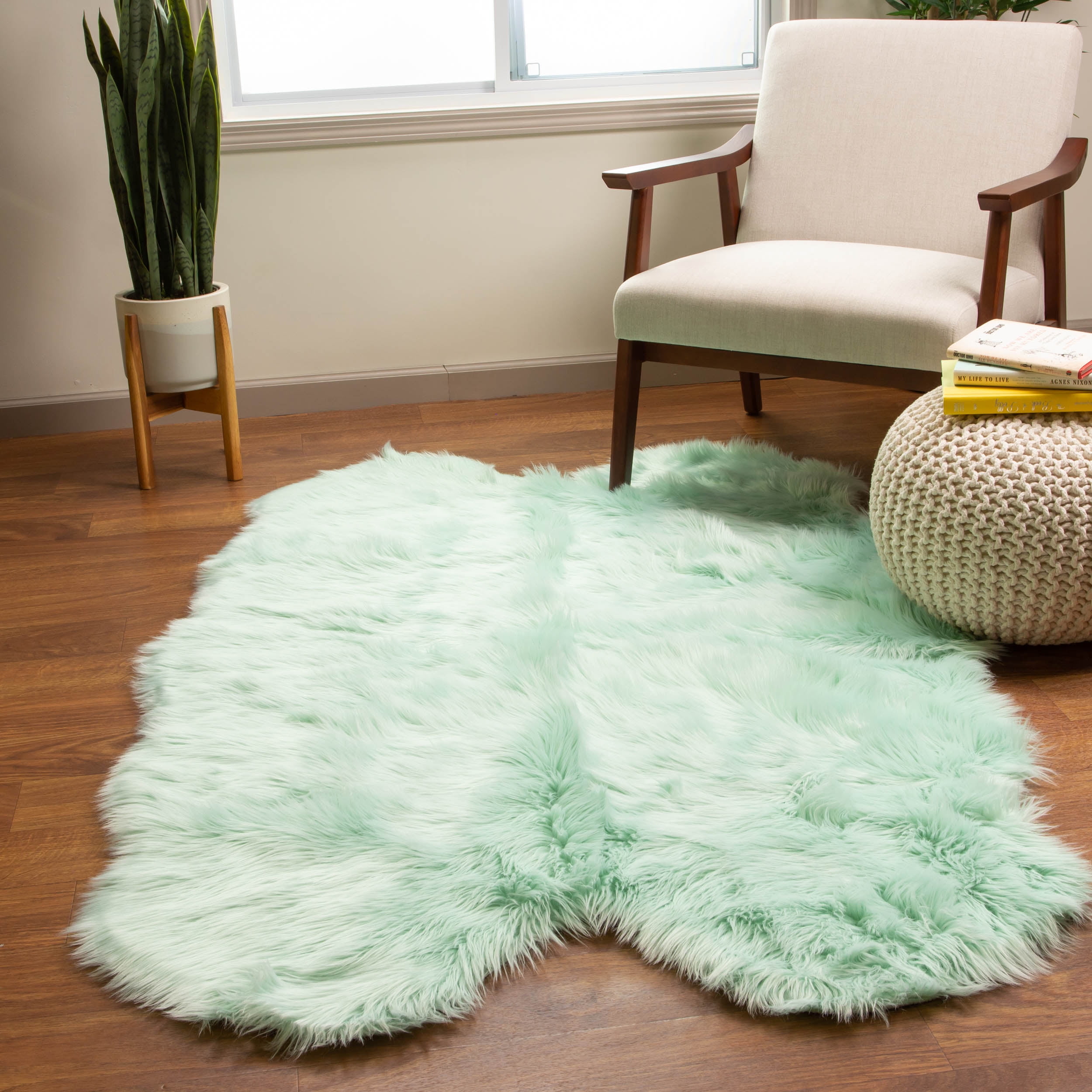 Ultra Soft Faux Sheepskin Fur Shag Rug Mint Green 4' x 6' Sheepskin ...