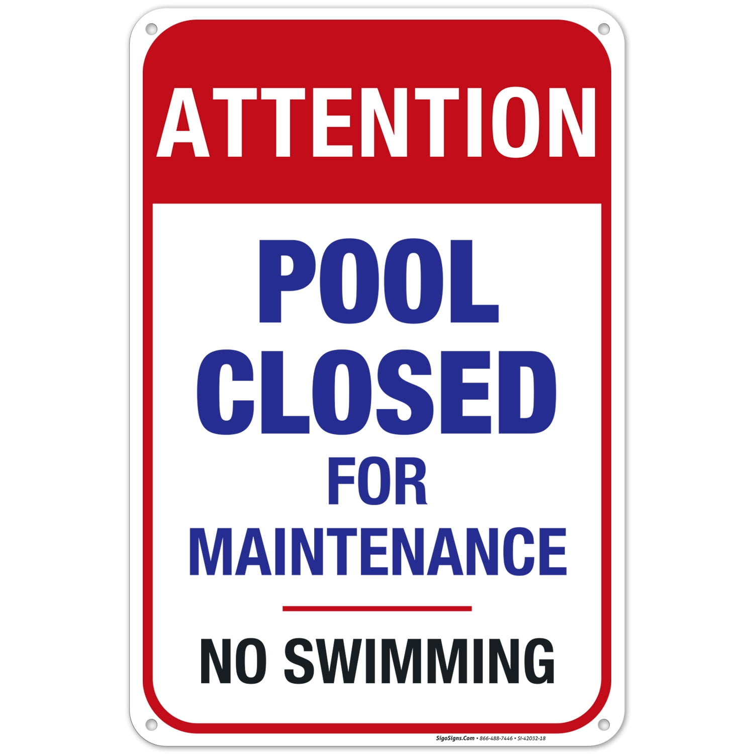 Pool Closed for Maintenance, No Swimming Sign, Pool Sign, - Walmart.com