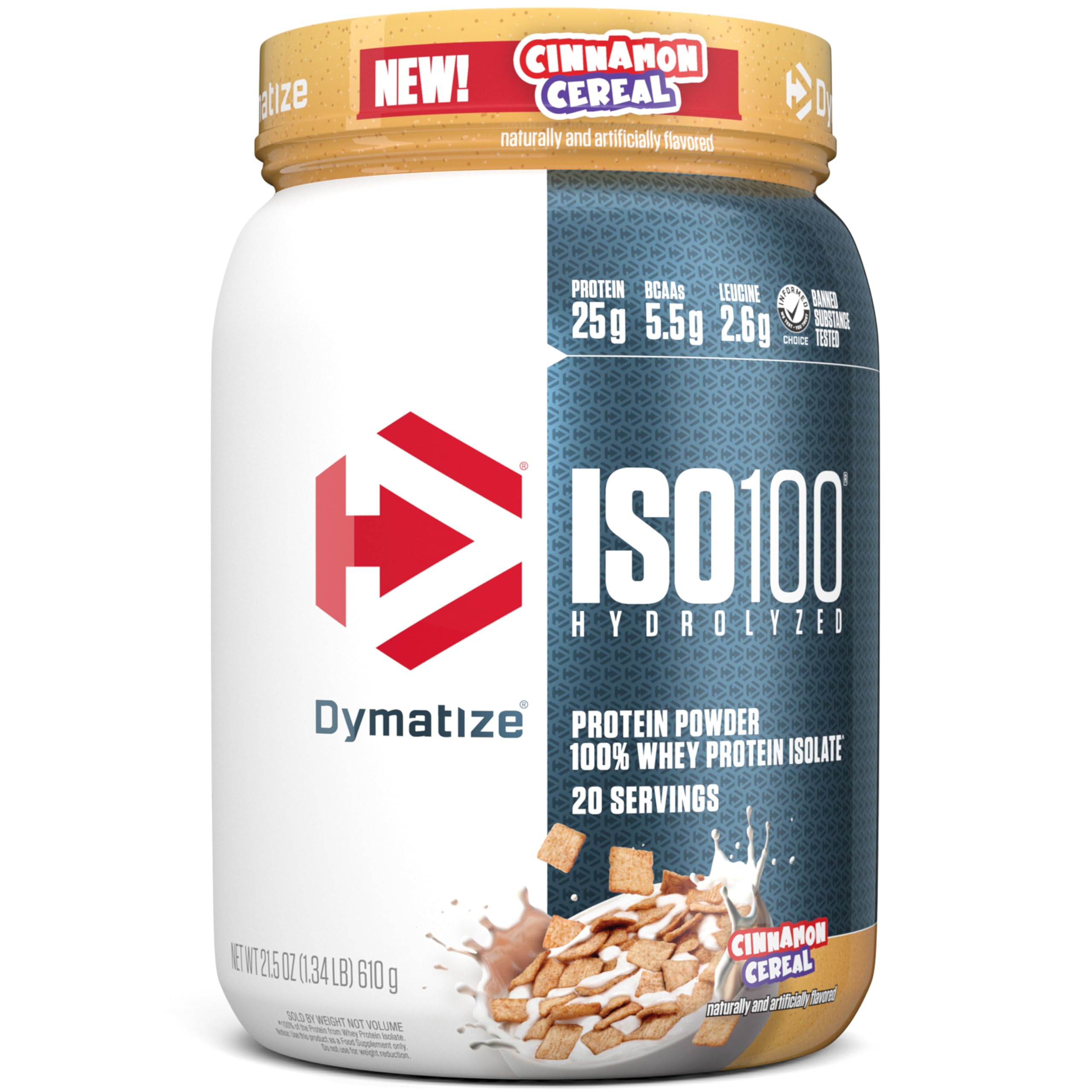 Dymatize ISO100 Hydrolyzed Protein Powder, 100% Whey Isolate, Cinnamon Cereal, 20 Servings ...