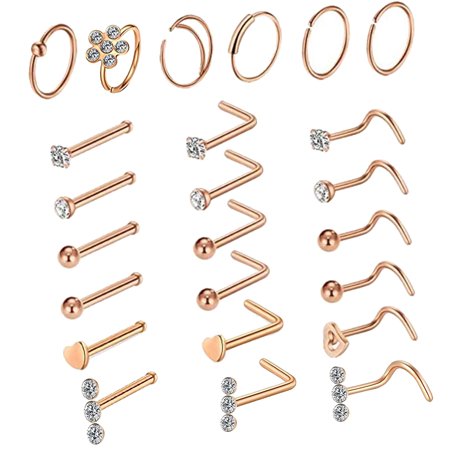 5G Nose Rings Studs Sets for Women Men , Girls Boys Ceremonies ...