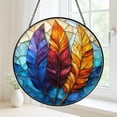 Boho Feather Round Stained Glass Hanging Window Ornament, Decorative ...