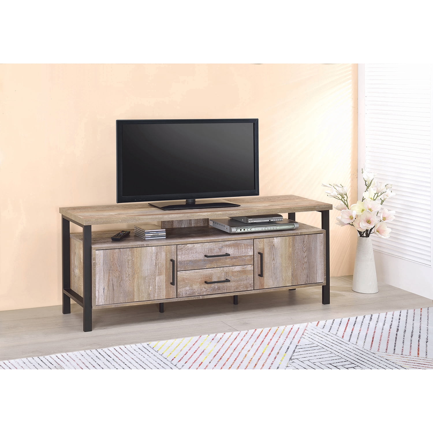 59" 2-drawer TV Console Weathered Oak - Walmart.com