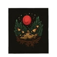 Cozy Flannel Blanket with Nighttime Scene: Red Moon Stars Green Leaves ...