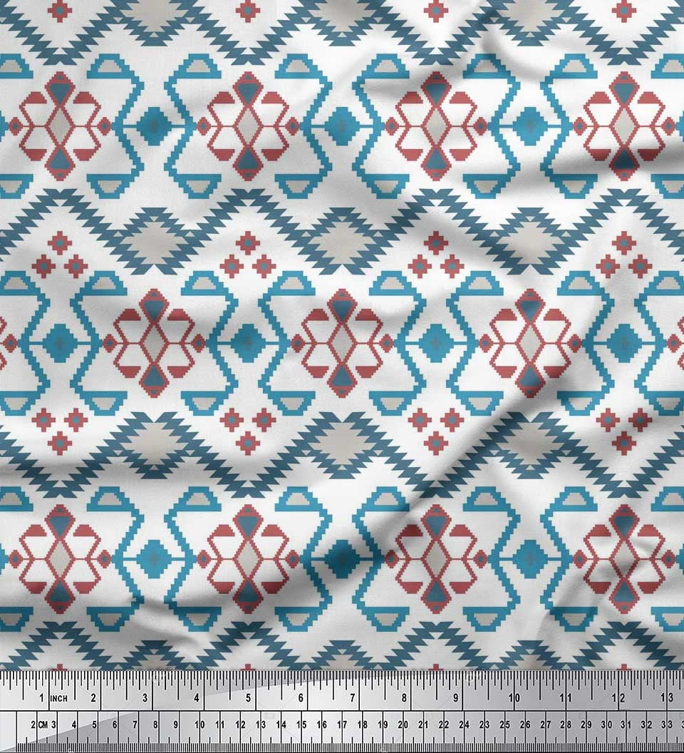 Soimoi Satin Silk Fabric Aztec & Ikat Kilim Print Fabric by The Yard 42 ...