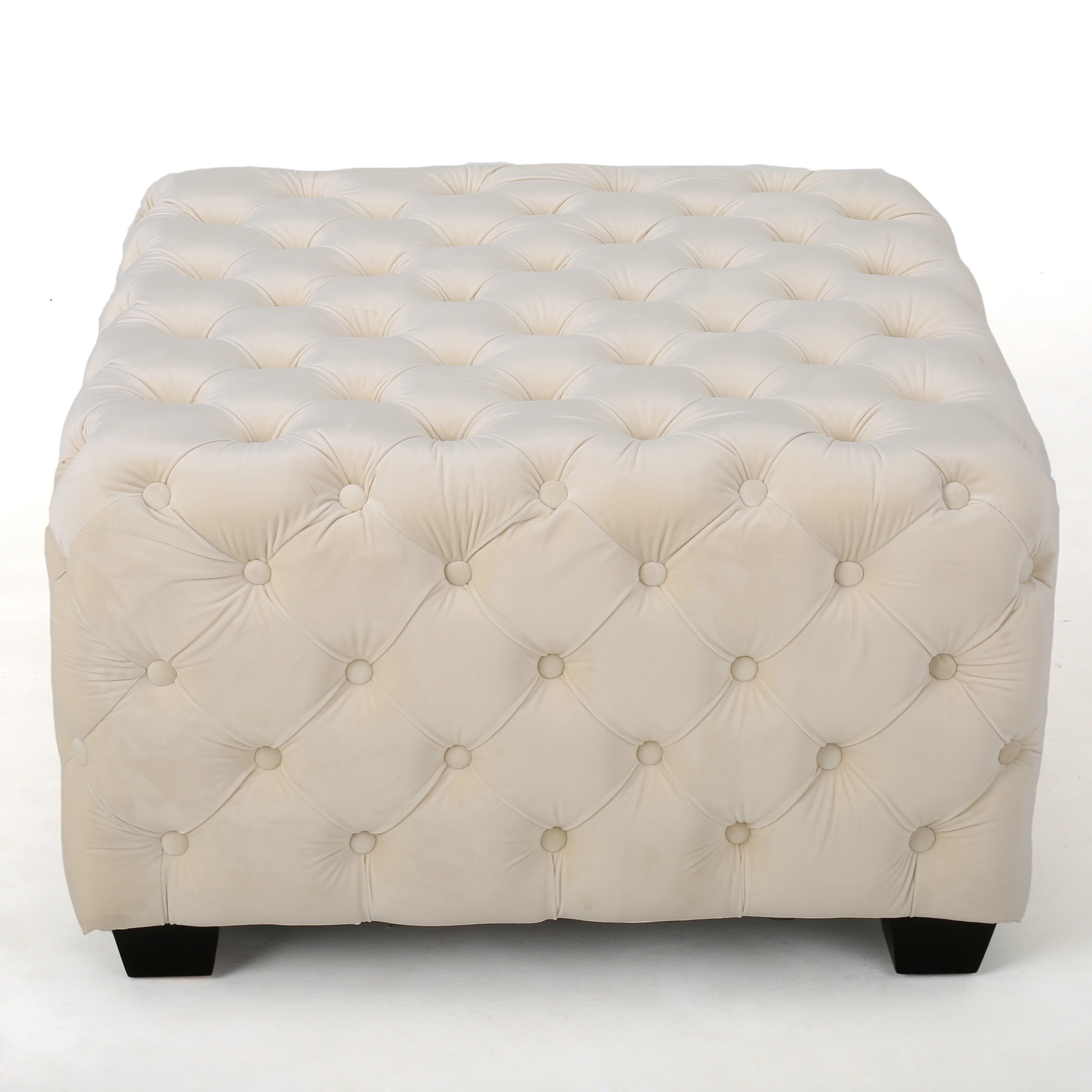 GDF Studio Anikki Modern Glam Velvet Button Tufted Square Ottoman ...