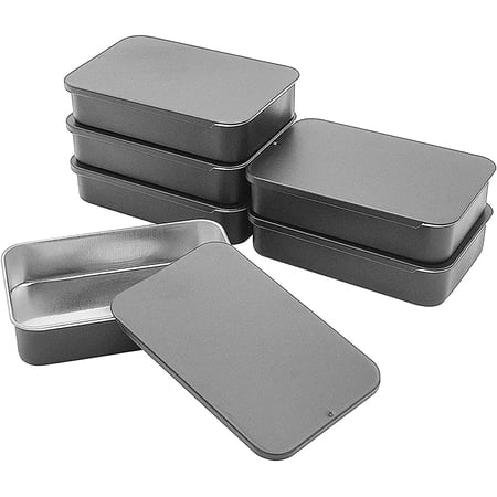 ALmi 6 Pieces Tin Can Mini Box Lid Metal Storage Case, Rectangular ...