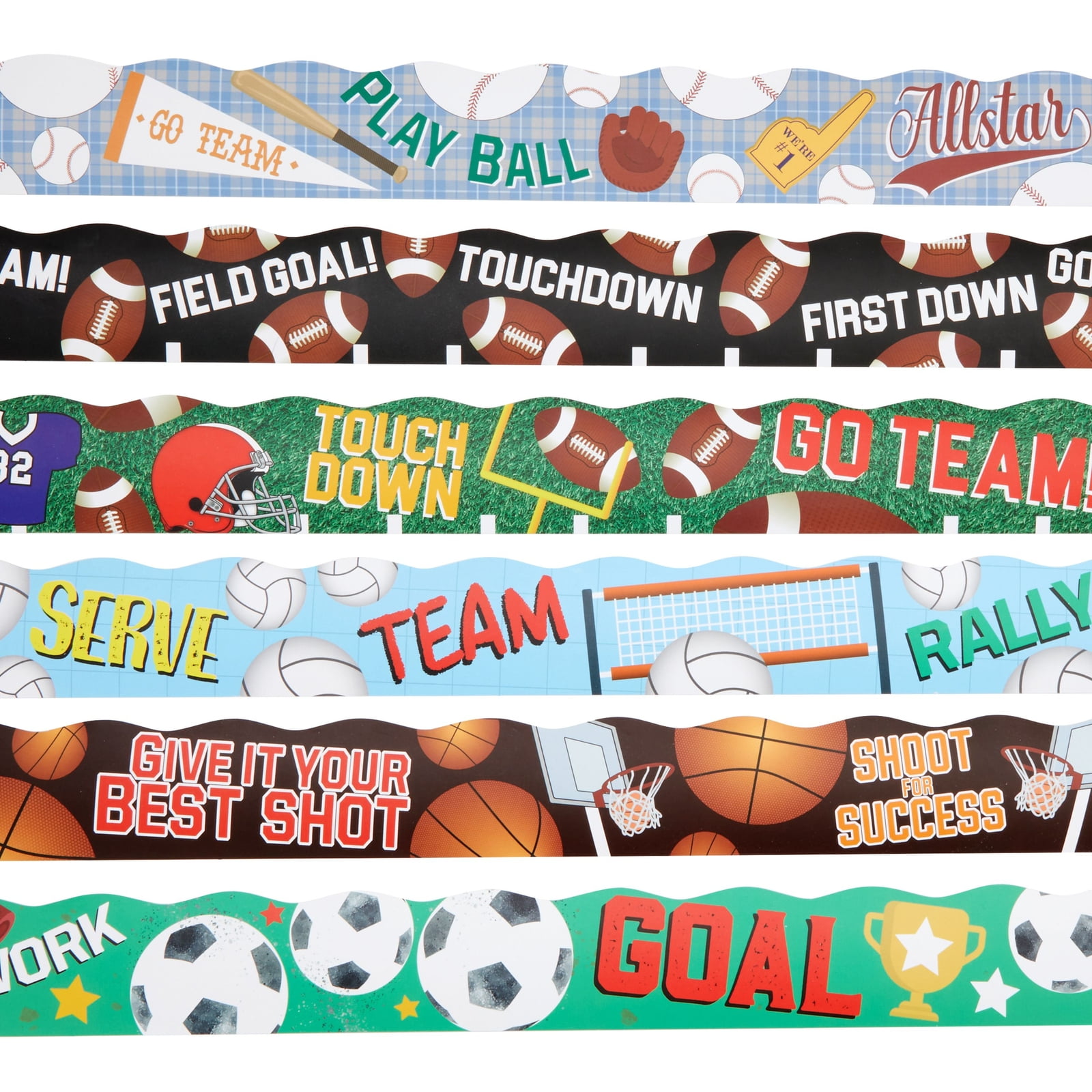 6 Rolls 234 Feet of Sports Scalloped Bulletin Board Borders Trim for ...