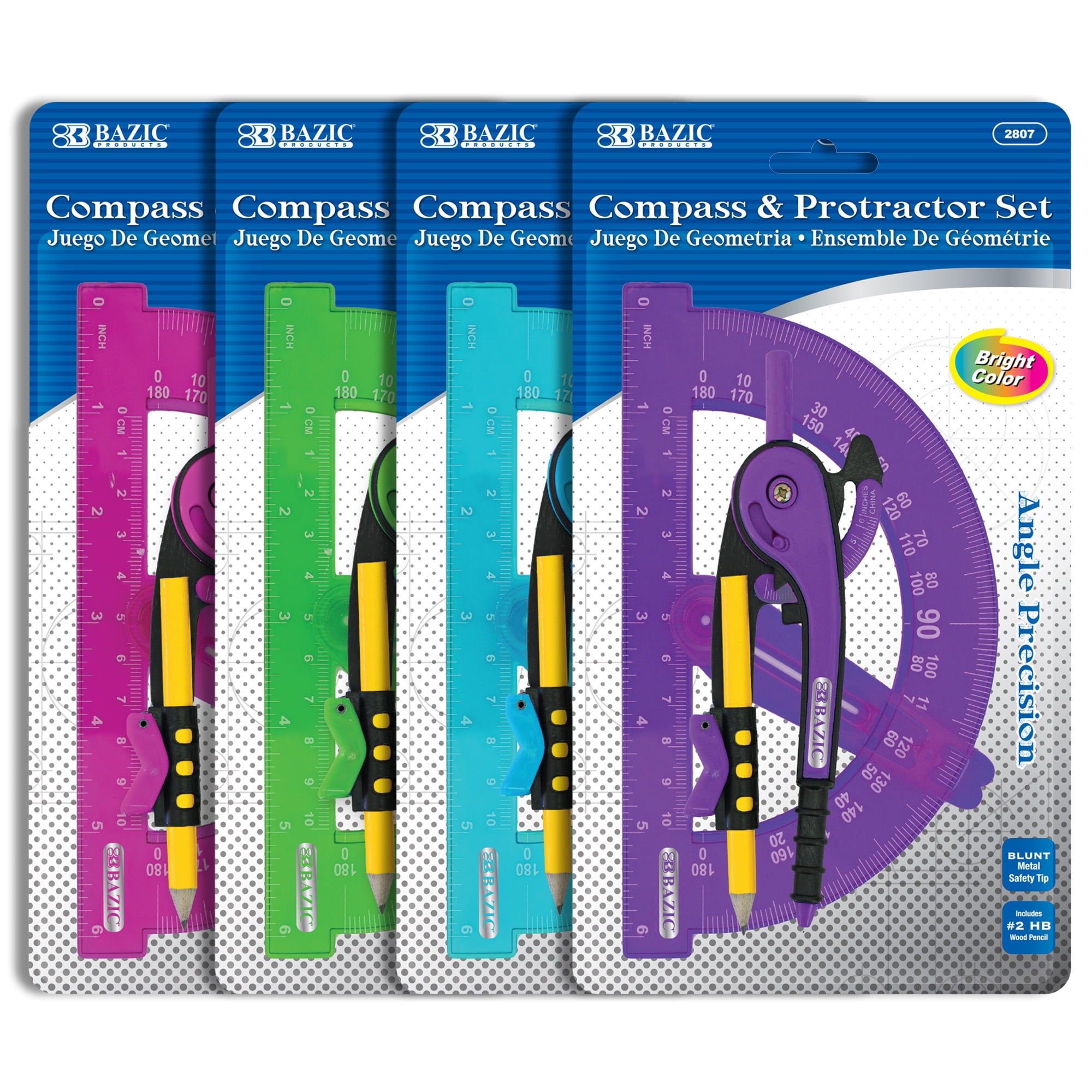 BAZIC Geometry Math Compass Set, Scale-Arm 6" Swing Arm Protractor, 24 ...