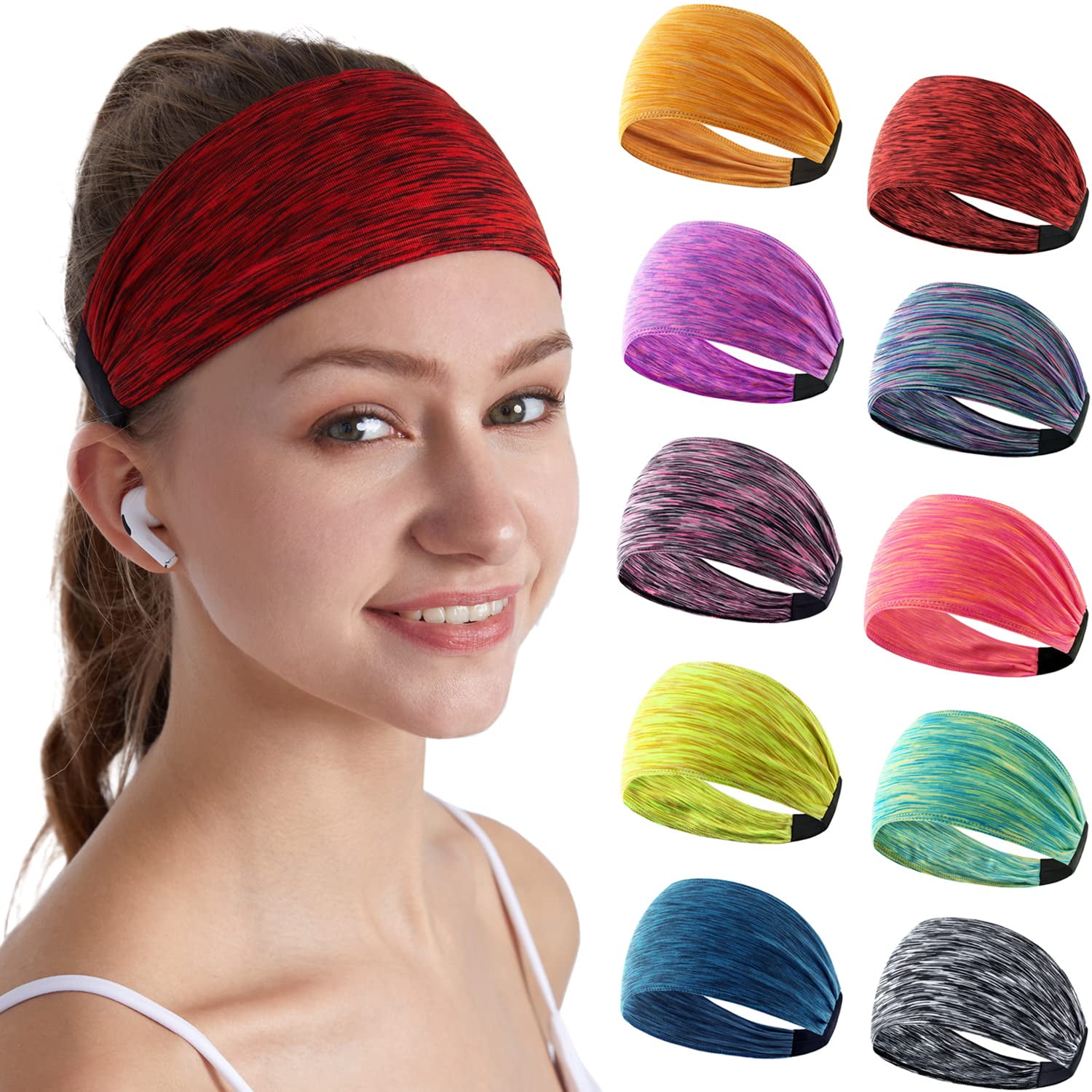 Dasuta Workout Headbands For Women Sports Sweatbands Yoga Hairbands For Fitness Elastic Athletic Non Slip Wicking Headscarf For Men Womens And Girls 10 Pcs Style 2 10 Color Walmart