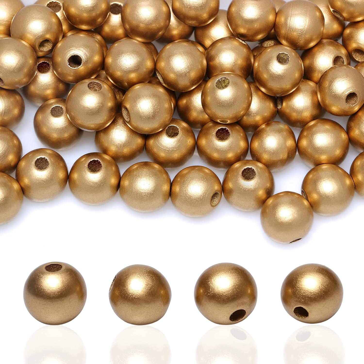 150Pcs 16mm Gold Wood Beads Colored Wooden Beads for DIY Crafts Wall ...