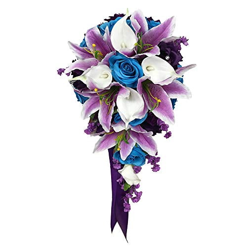 Angel Isabella Cascade Wedding Bouquet - Turquoise Purple and Lavender ...