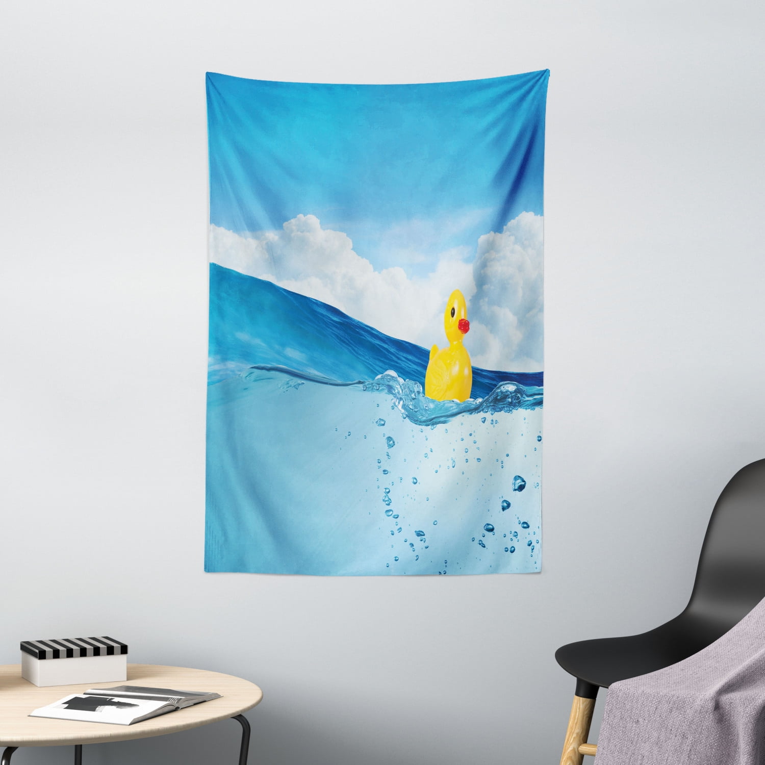 Rubber Duck Tapestry, Little Duckling Toy Swimming in Pond Pool Sea ...