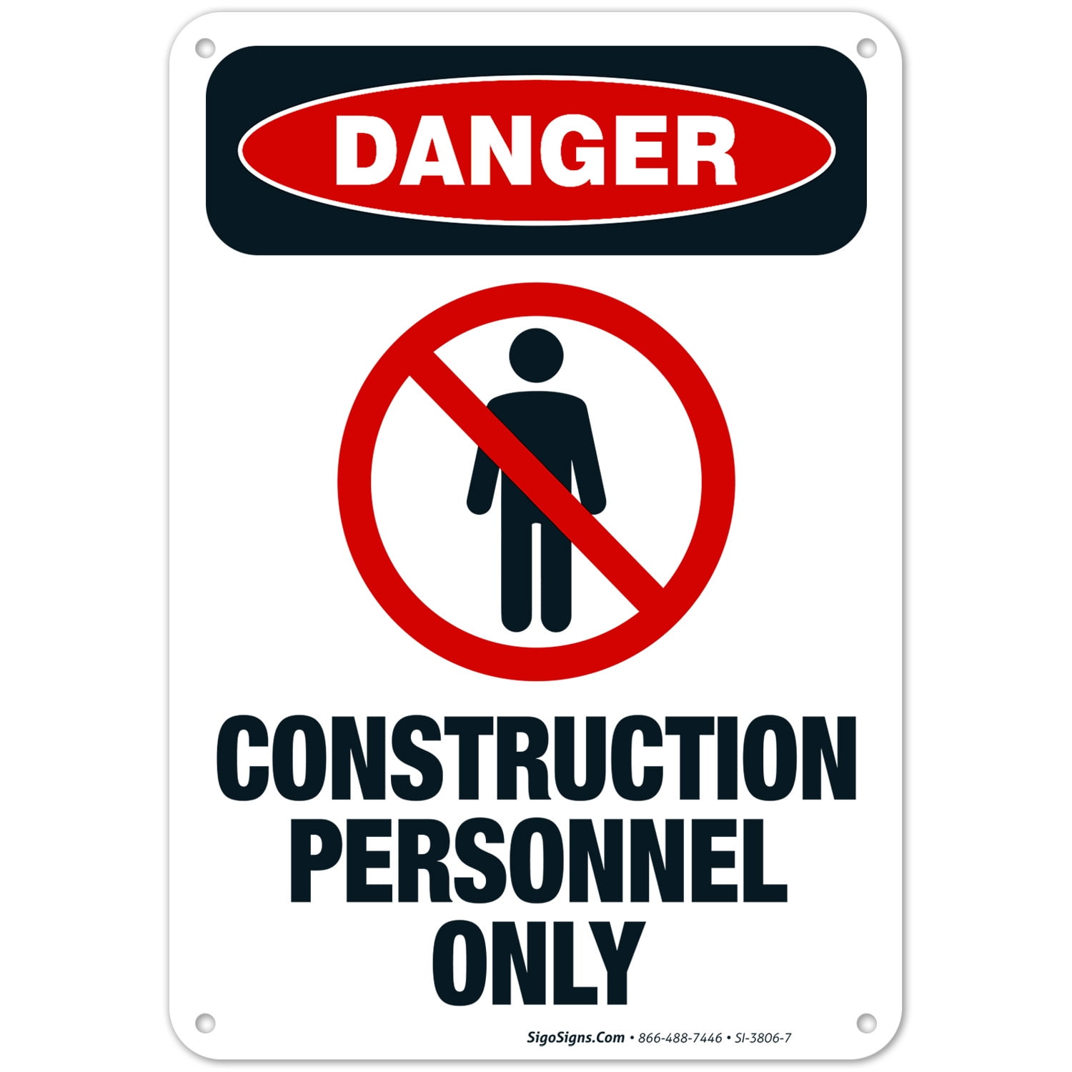 Construction Personnel Only Sign, OSHA Danger Sign, 10x7 Aluminum ...