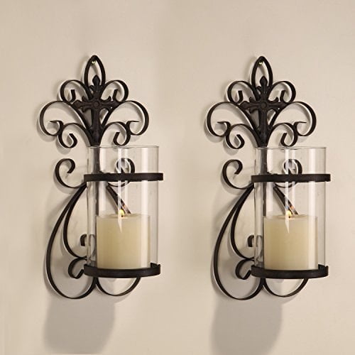 Adeco Iron and Glass Vertical Wall Hanging Candle Holder Sconce (Set of ... Adeco Iron and Glass Vertical Wall Hanging Candle Holder Sconce (Set of ...