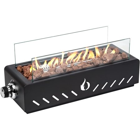 Onlyfire Outdoor Fire Pit with Lava Rock & Glass Wind Shield, 18 Inch ...