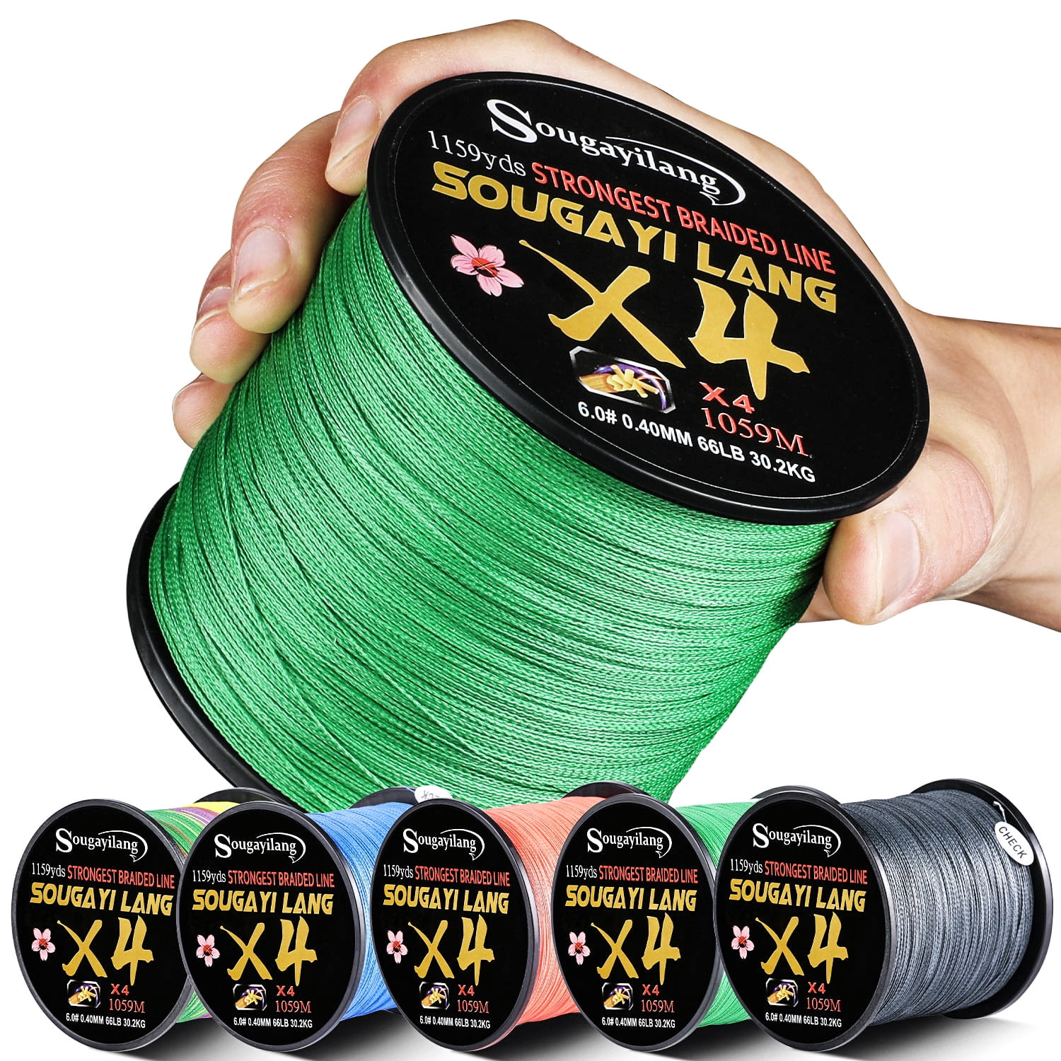 Sougayilang 4 Strands Braided Fishing Lines 1059M 5 Color Max Drag 66LB ...