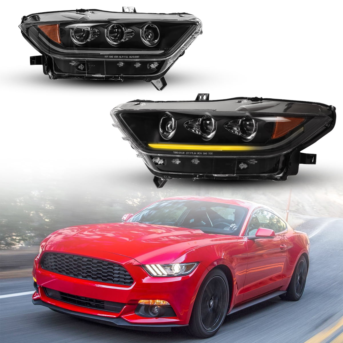 For 2015-2017 Ford Mustang Headlights Sequential LED DRL Projector ...