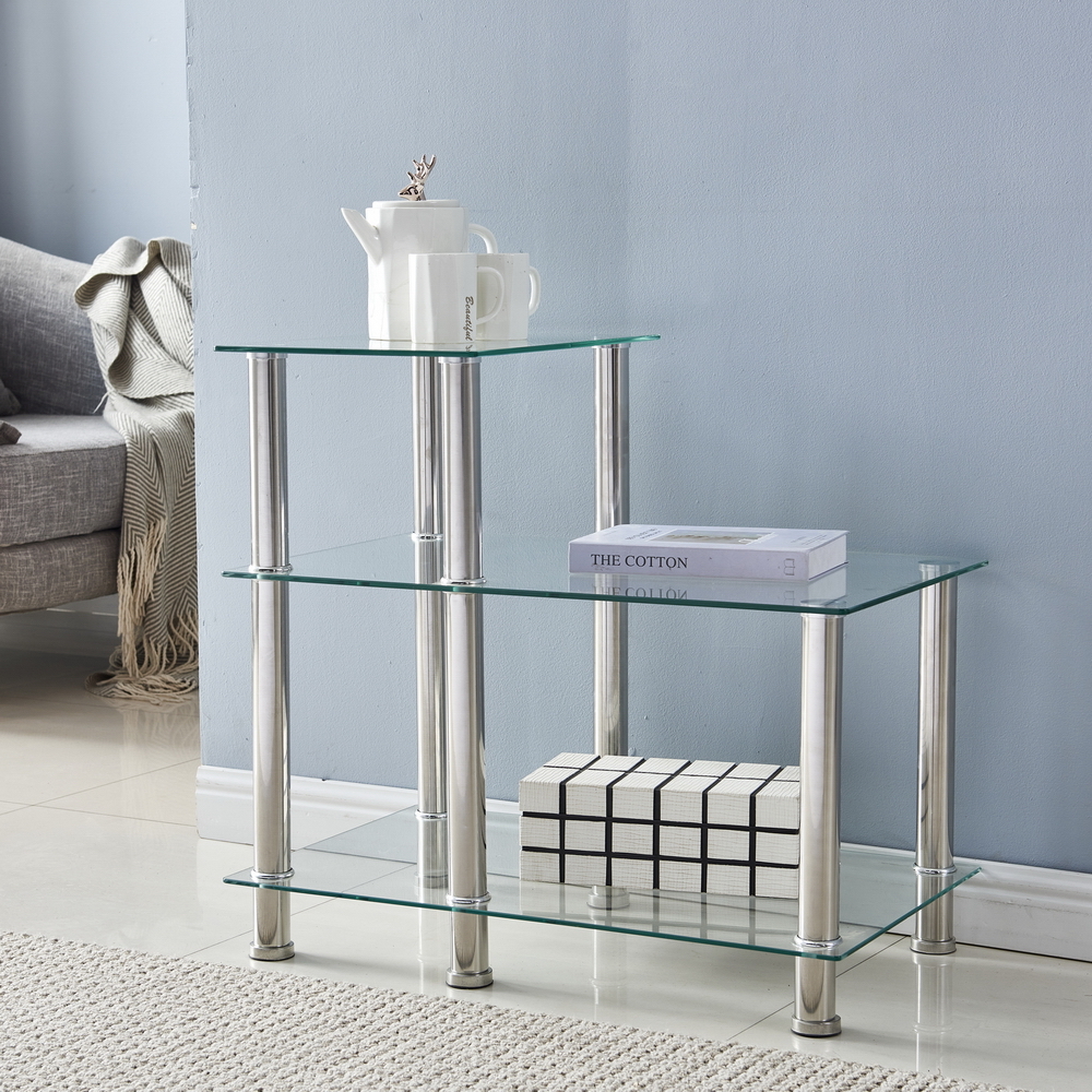 Tcbosik 3-Tiers Glass Side Table Ladder Bookcase Display Rack with ...