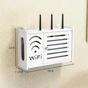 Wifi Router Storage Box Wall Hanging Shelf Wooden Bracket Free Punching ...