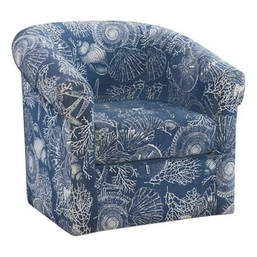 Grandee Club Chair with Swivel, Ocean Blue and White Coastal Pattern ...
