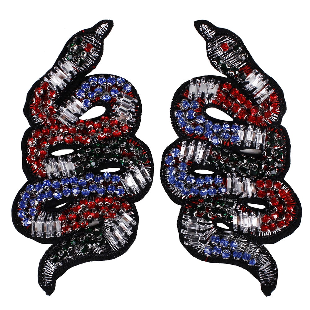 Snake Patches Rhinestones Snake Pair Badges Sew on Patches Motif Applique Decorative Emblem for ...