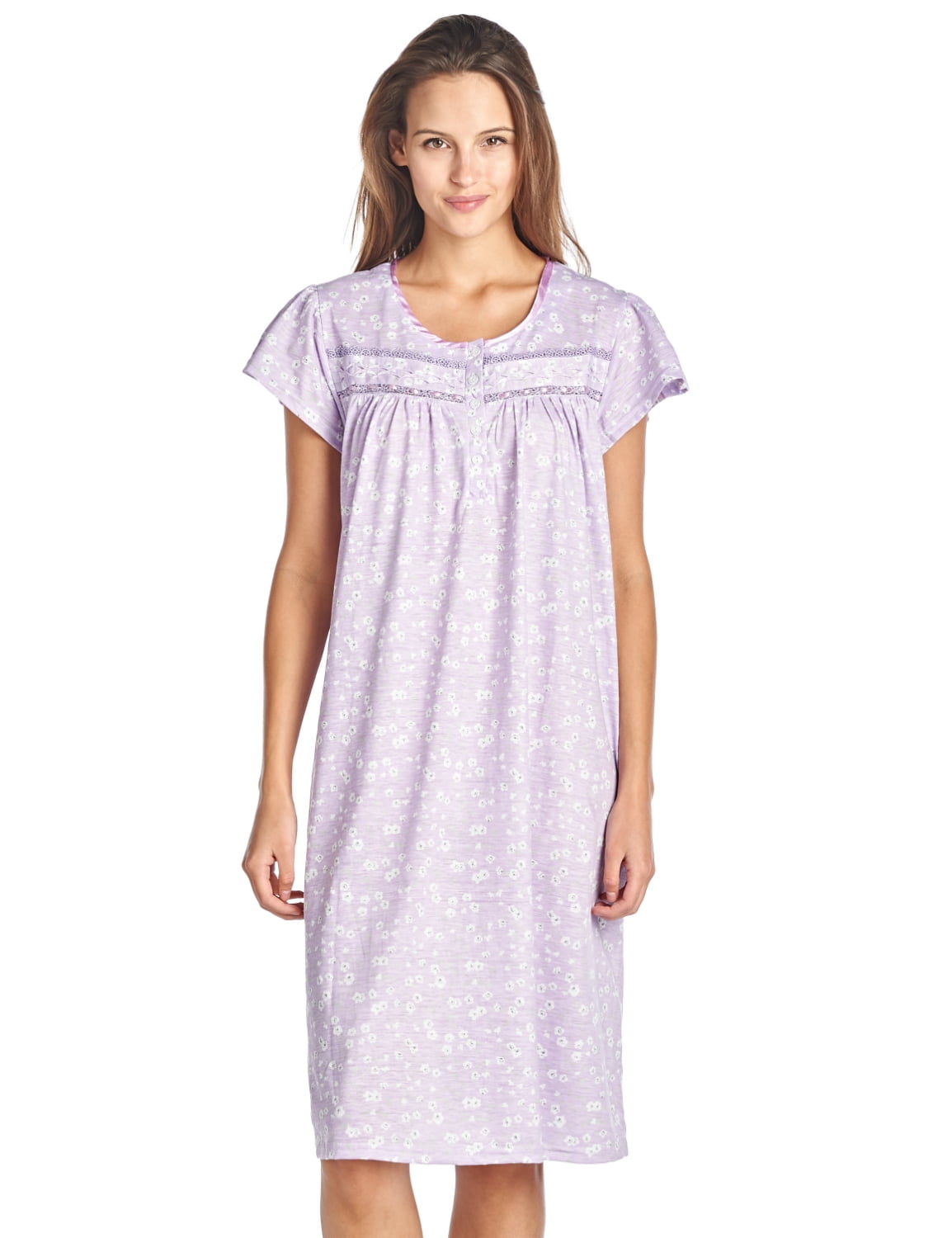 Casual Nights Women's Short Sleeve Floral And Lace Nightgown - Walmart.com