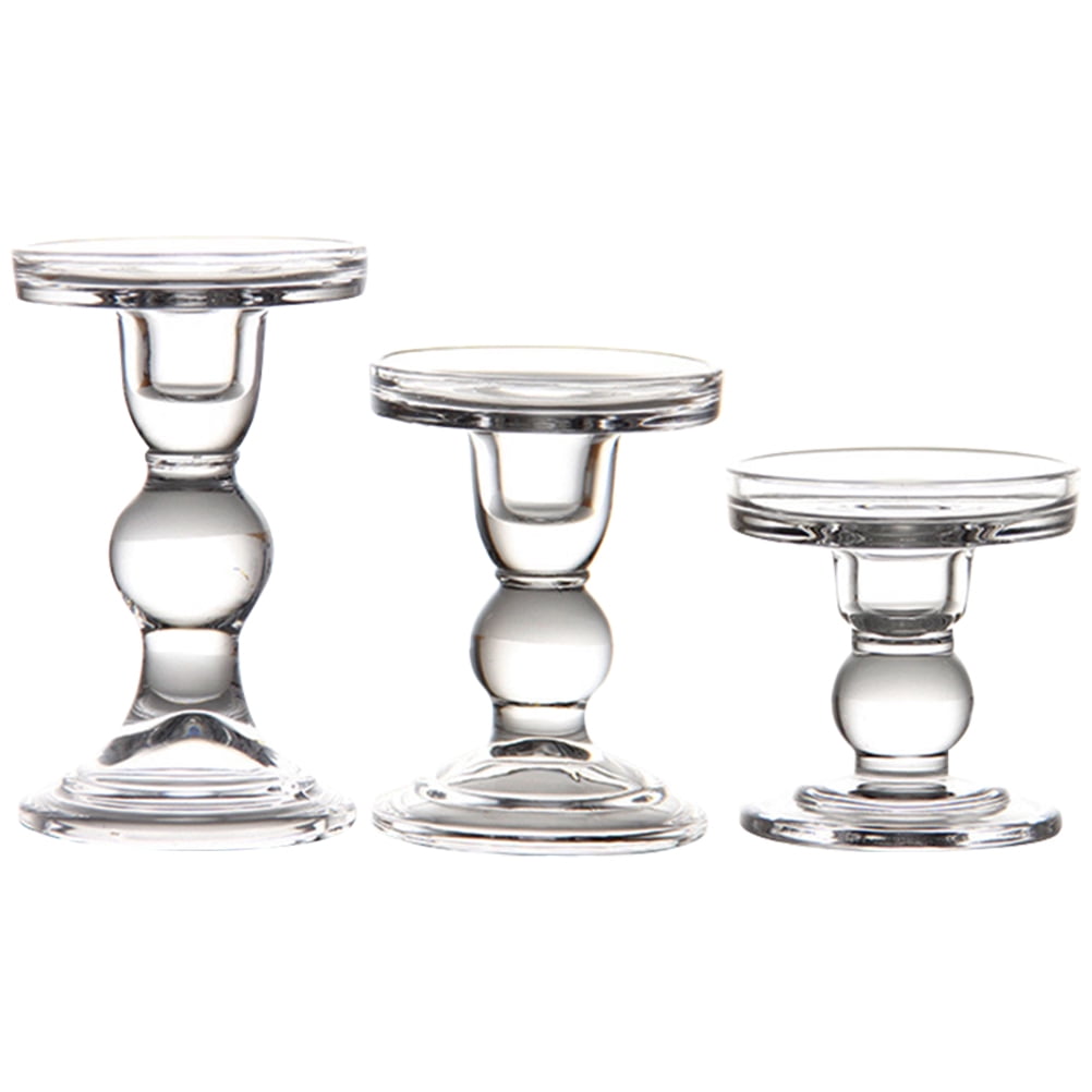 3Pcs Glass Candle Holders Clear Candlesticks Pillar Candleholder Taper ...